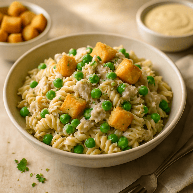 Creamy Caesar Pasta Salad with Chicken and Peas | DishGen Recipe